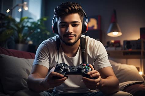 Premium Ai Image Gamer Playing With Controller Medium Shot