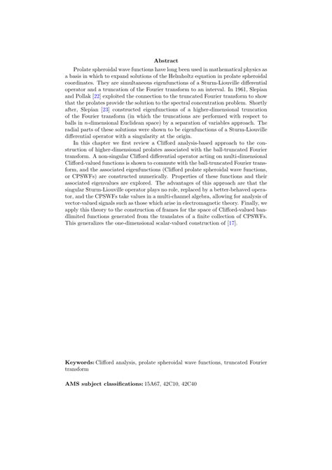 Pdf Clifford Prolate Spheroidal Wavefunctions And Associated Shift Frames