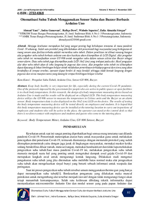 Pdf Otomatisasi Suhu Tubuh Menggunakan Sensor Suhu Dan Buzzer Berbasis Arduino Uno