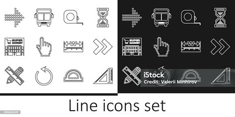 선 삼각형 눈금자 화살표 룰렛 구성 픽셀 손 커서 슈퍼마켓 건물 점 화살표 높이 길이 측정 및 버스 아이콘 설정 벡터 개념에 대한 스톡 벡터 아트 및 기타 이미지 Istock