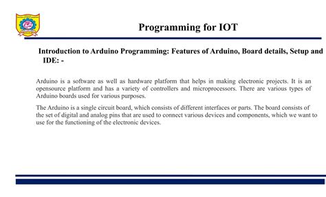 Introduction To Arduino Programming Features Of Arduino Pdf