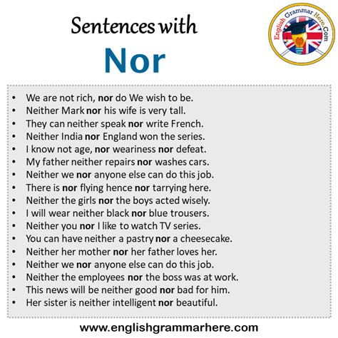 Sentences With Nor Nor In A Sentence In English Sentences For Nor