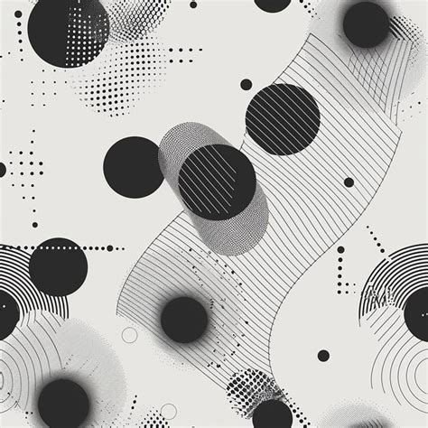 Black Lines And Dots Seamless Geometric Pattern Monochrome Wallpaper Premium Ai Generated Image