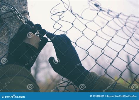 Unauthorized Entry Thru Fence Stock Image Image Of Mesh Alone