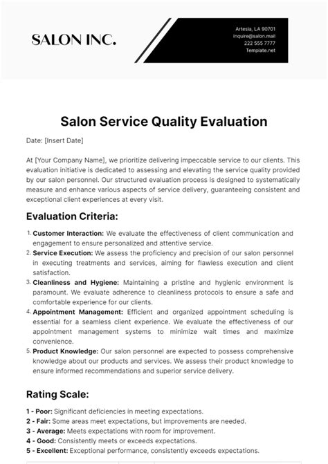 Free Salon Service Quality Evaluation Template To Edit Online