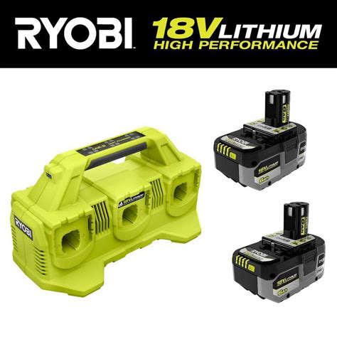 Ryobi One 18v 6 Port Fast Charger With 6 0 Ah High Performance Battery