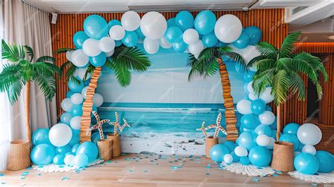 Vibrant Tropical Beach Themed Party Decorations Featuring Palm Trees