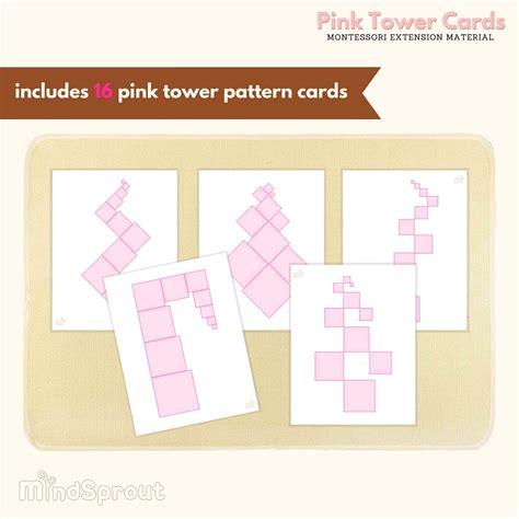 Pink Tower Cards Montessori Sensorial Material Pink Tower Pattern Cards