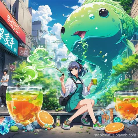 Graffiti Fish Amidst Vapour Smoke Stable Diffusion Online