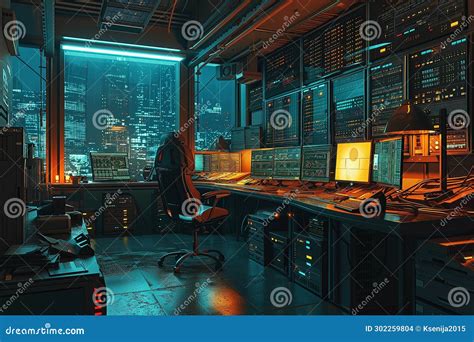 Server Racks In Computer Network Security Server Room Data Center 3d Render Dark Blue Stock