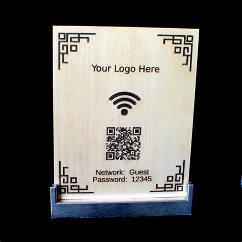 Custom Wifi Sign With QR Code X Inches Laser Engraved Basswood With D Printed Stand Etsy