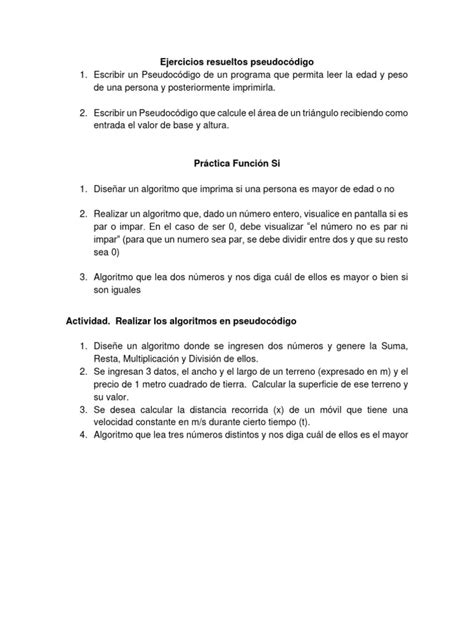 Ejercicios Pseudocodigo Pdf