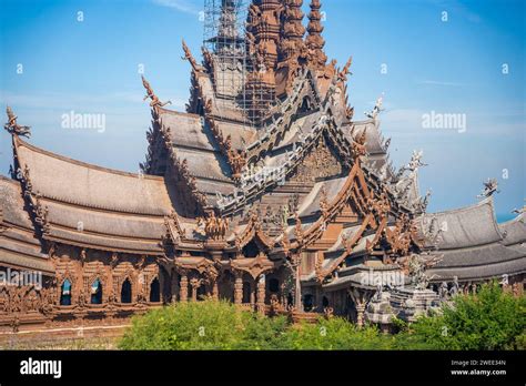 Sanctuary Of Truth Wooden Temple In Pattaya Thailand Is A Gigantic Wood