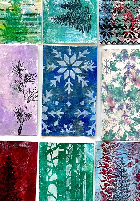 Gelli Prints Christmas Index Cards Set Of 20 Handprinted Unique Junk Journals Collage Scrap