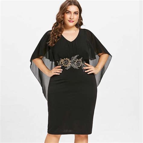 Wipalo Kobiety Mody Plus Size 5xl Haft Capelet Semi Sheer V Neck