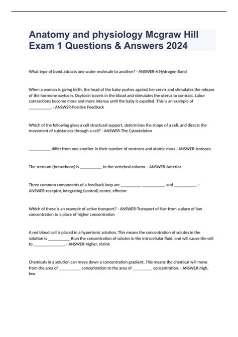 Anatomy And Physiology Mcgraw Hill Exam 1 Questions And Answers 2024 Anatomy And Physiology