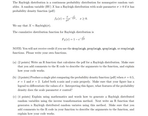 Solved The Rayleigh Distribution Is A Continuous Probability