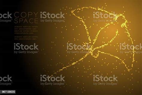 추상 기 원형 도트 픽셀 패턴 가오리 모양 수 중 및 해양 생명 개념 디자인 골드 색상 갈색 그라데이션 배경 복사 공간 벡터 Eps 10에 고립 된 그림 그라데이션에 대한