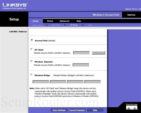 Linksys Wap54gv2 Screenshot Ap Mode