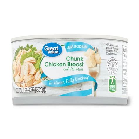 6 Pack Great Value Less Sodium Chunk Chicken Breast With Rib Meat In
