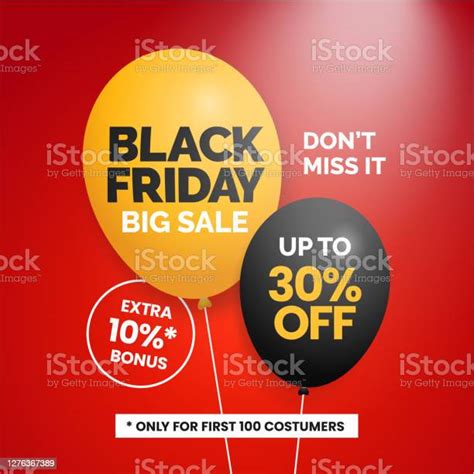 현실적인 풍선 벡터 일러스트와 블랙 프라이데이 큰 판매 소셜 미디어 포스터 프로모션 템플릿 디자인 0명에 대한 스톡 벡터 아트 및 기타 이미지 Istock