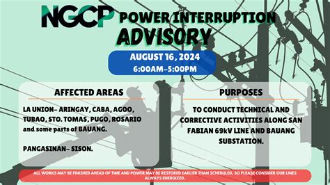 National Grid Corporation Of The Philippines Ngcp Notice Of Power Interruption August 16