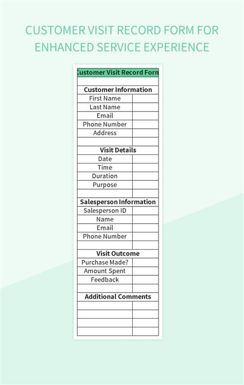 Free Customer Visit Record Form Templates For Google Sheets And Microsoft Excel Slidesdocs