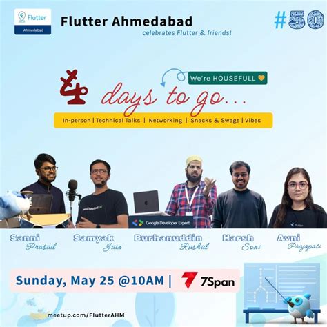 4️⃣days To Go For The 5️⃣0️⃣the Event 📍 7span 🤟🏻 Flutter Ahmedabad