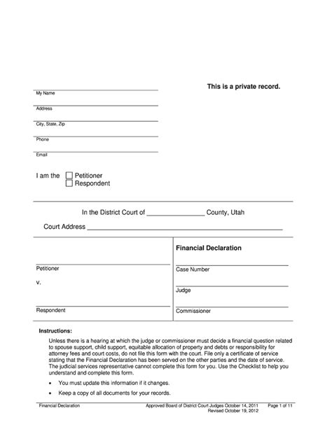 Fillable Online Divorce Financial Declaration Roberts Mediation Fax