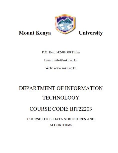 Bit 22203 Data Structures And Algorithms Notes Mku Elimu Cloud Notes Exams Schemes Of