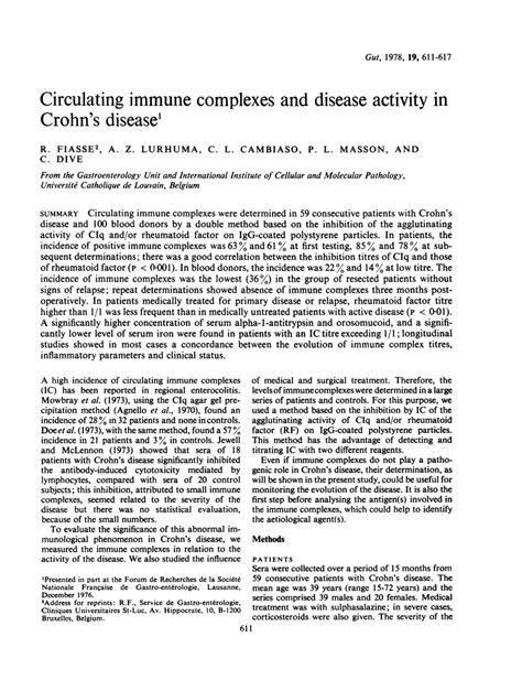 Pdf Circulating Immune Complexes And Disease Activity In Crohns Disease