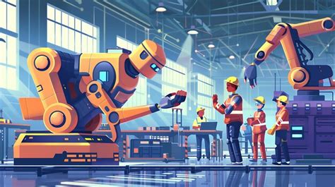 Industrial Robot Interacting With Workers In A Factory Setting Premium Ai Generated Image