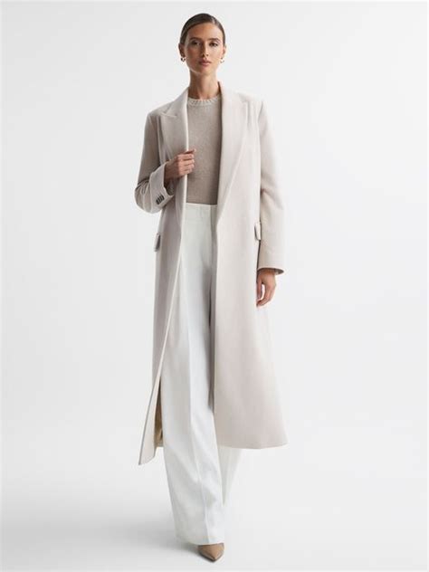 Reiss Lila Wool Blend Double Breasted Longline Coat Reiss