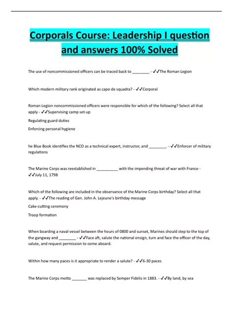 Corporals Course Leadership I Question And Answers 100 Solved Corporals Course Stuvia Us