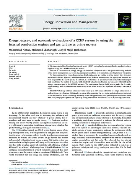Pdf Energy Exergy And Economic Evaluations Of A Cchp System By Using The Internal Combustion