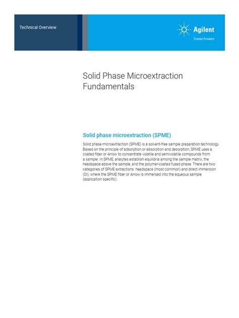 Te Solid Phase Microextraction Fundamentals Spme Arrow 5994 5775en Agilent Pdf Adsorption