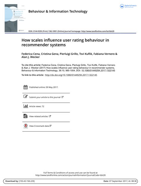 Pdf How Scales Influence User Rating Behaviour In Recommender Systems