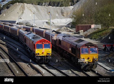 Class 66 Freight Trains At Cemex Quarry In Dove Holes High Peak District Of Derbyshire Nr Buxton