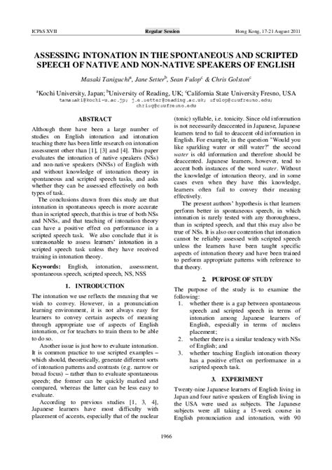 Pdf Assessing Intonation In The Spontaneous And Scripted Speech Of Native And Non Native