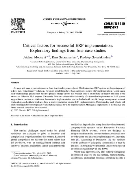 Pdf Critical Factors For Successful Erp Implementation Exploratory Findings From Four Case