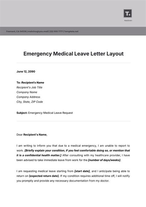 Free Emergency Medical Leave Letter Layout Template To Edit Online
