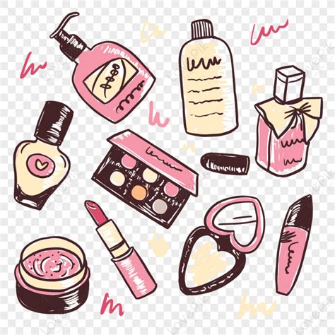 만화 두꺼운 선 손으로 그린 스타일 스킨 케어 미용 세트 그림 일러스트 향수 메이크업 거울 요소 Png 일러스트 무료 다운로드 Lovepik