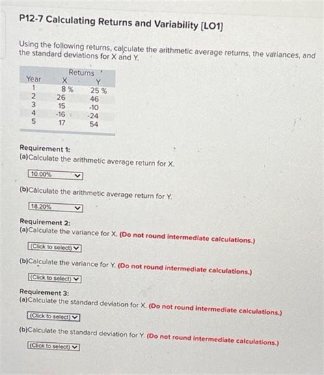 Solved P12 7 Calculating Returns And Variability LO1 Using Chegg Com