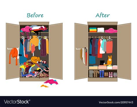 before untidy and after tidy wardrobe messy vector image