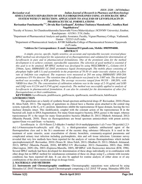 Pdf Simultaneous Separation Of Six Fluoroquinolones Using An