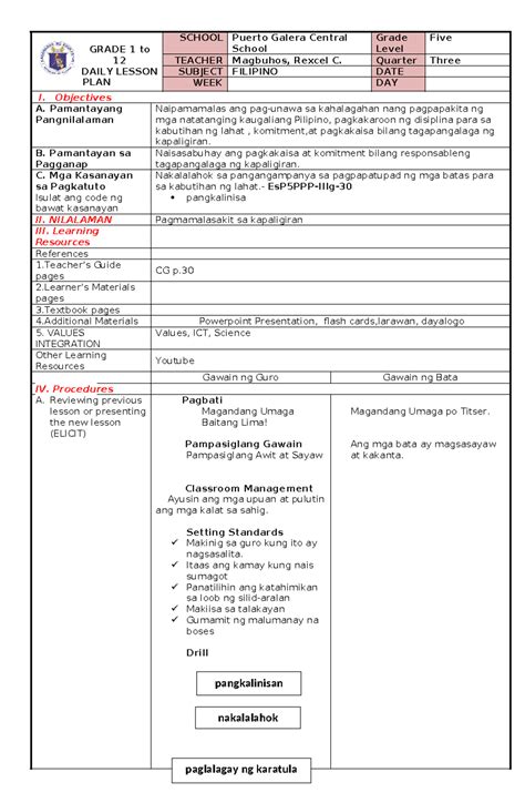 Rexcel M Makung Grade 1 To 12 Daily Lesson Plan School Puerto