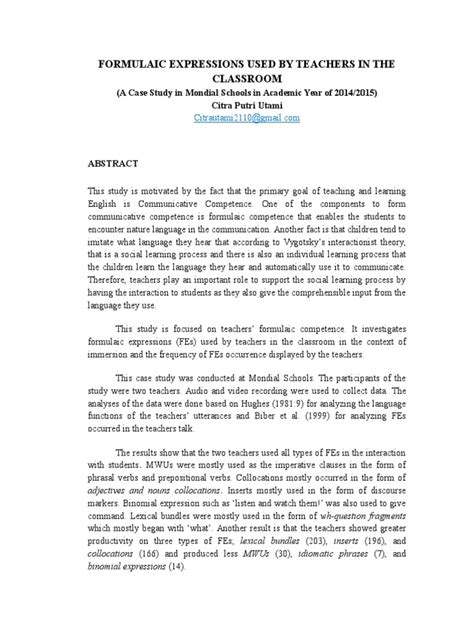 Formulaic Expressions Used By Teachers In The Classroom Pdf Idiom