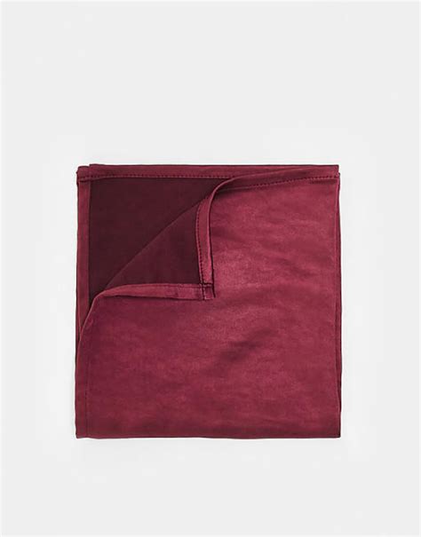 Six Stories Satin Pocket Square In Burgundy Asos