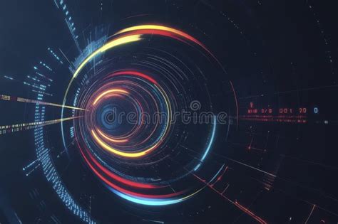Futuristic Digital Tunnel With Vibrant Lines And Binary Code Stock