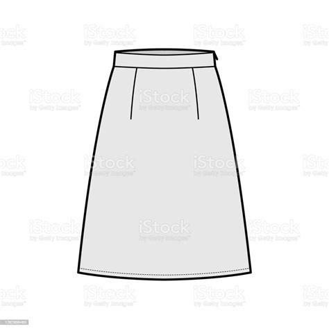 스커트 A 라인 풀림 기술 패션 일러스트 와 무릎 길이 실루엣 얇은 허리 밴드 플랫 바닥 템플릿 검은색에 대한 스톡 벡터 아트 및 기타 이미지 Istock